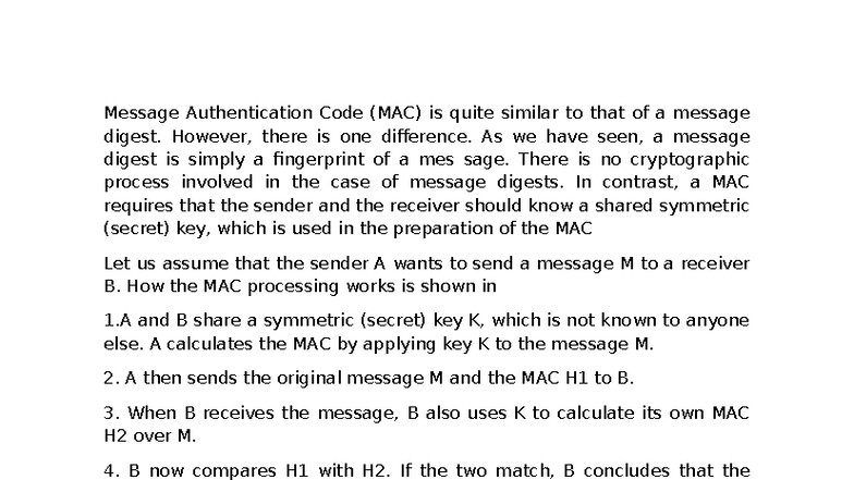 Message Authentication Code (MAC) and HMAC Overview - Studocu