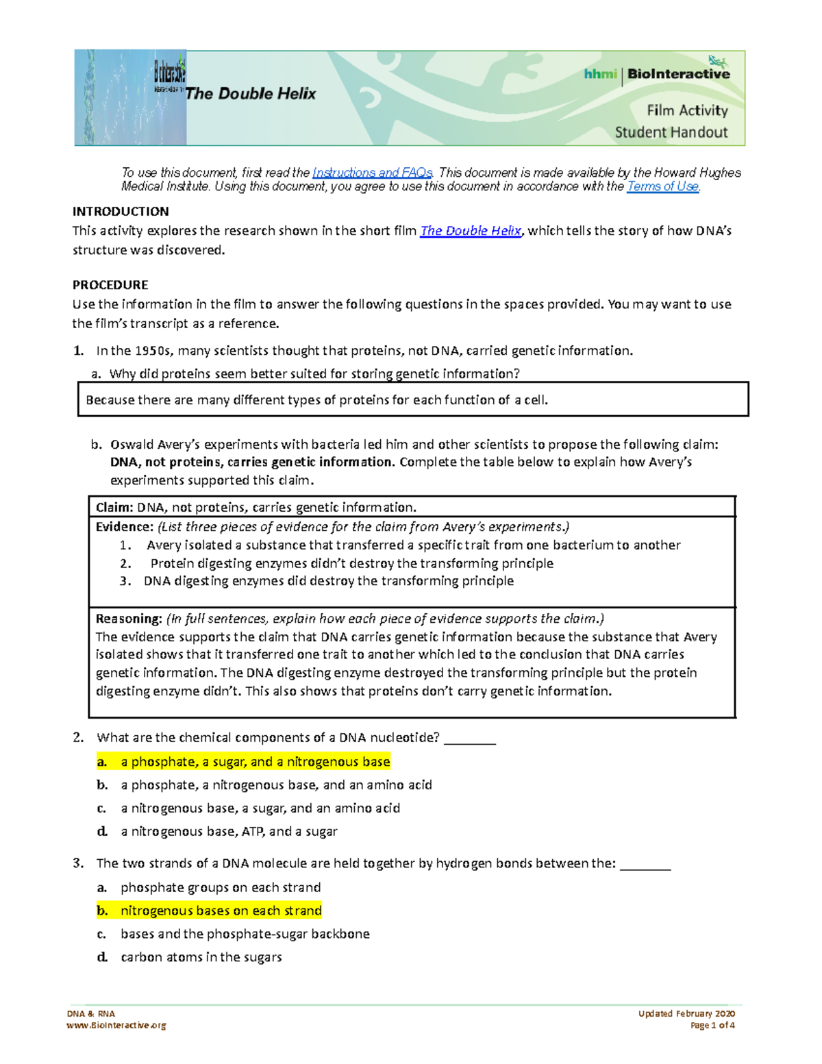 The Double Helix: Answers to DNA Structure and Function Questions - Studocu