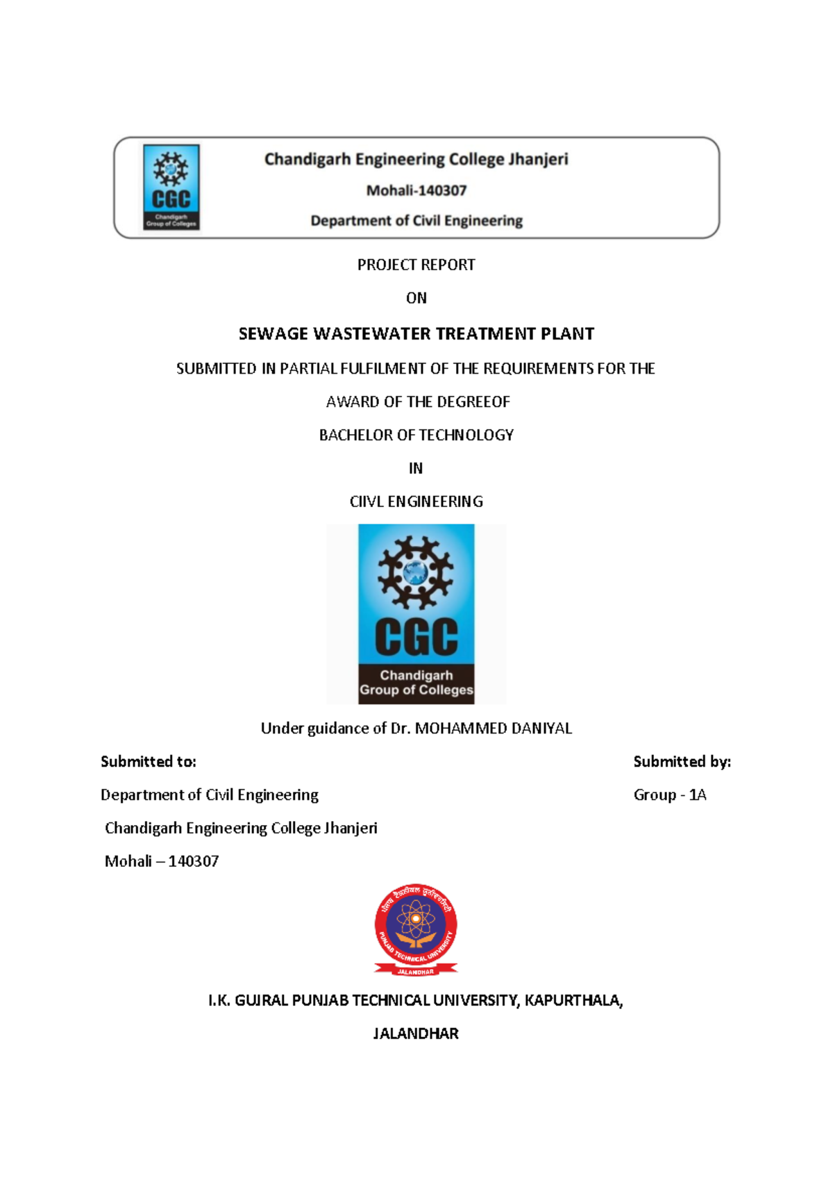 **B.Tech Project Report on Sewage Wastewater Treatment Plant** - Studocu