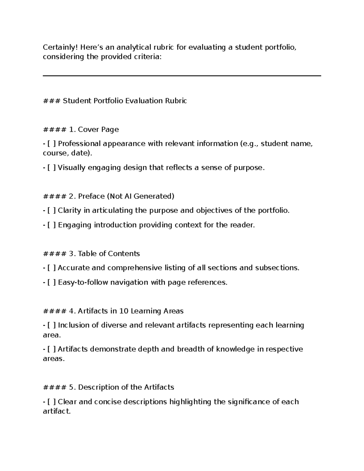 Student Portfolio Evaluation Rubric: Criteria & Guidelines - Studocu