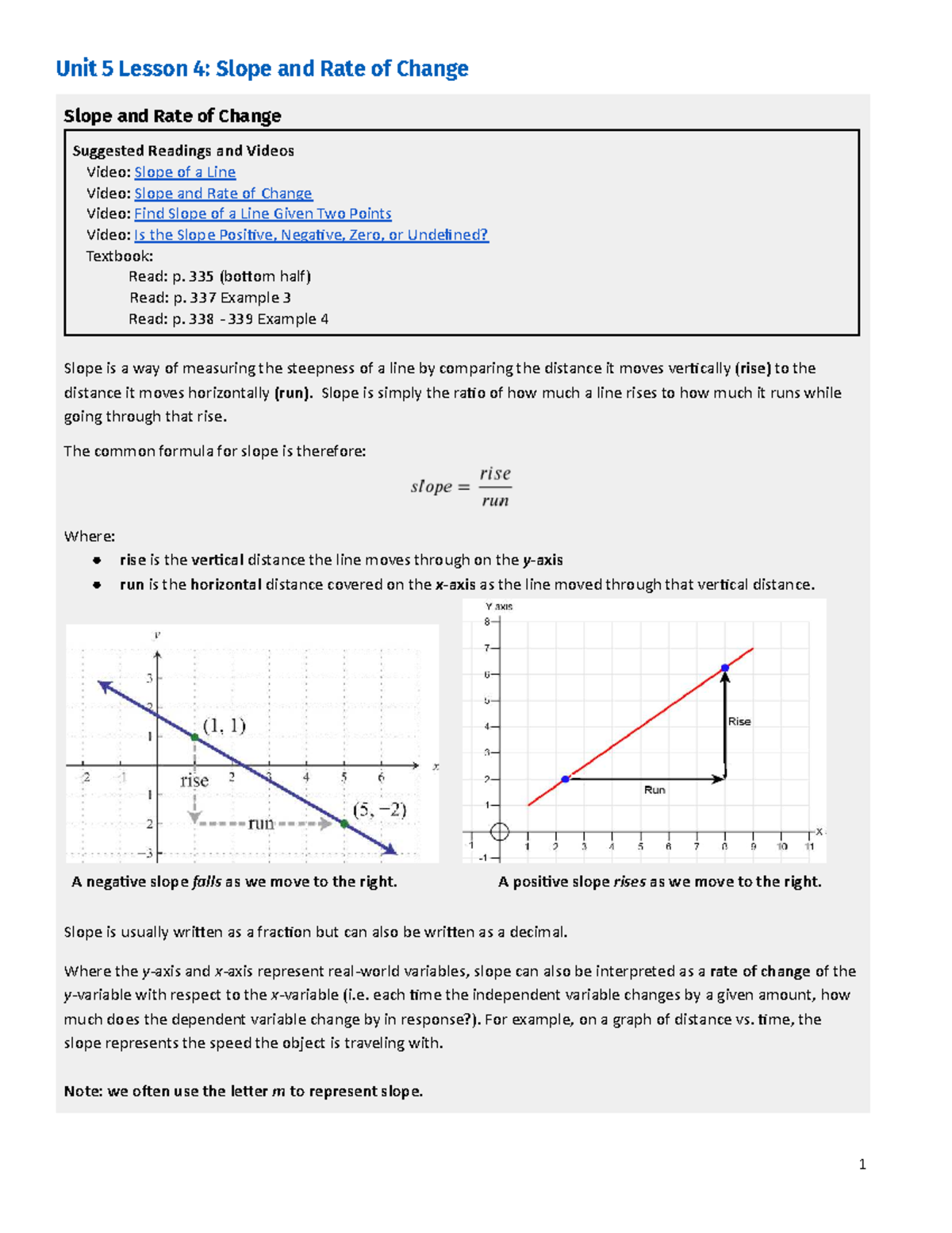 Unit 5 Lesson 4: Understanding Slope and Its Applications - Studocu