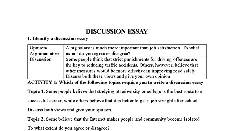 Discussion Essay: Argumentative Perspectives on Salary vs. Job ...