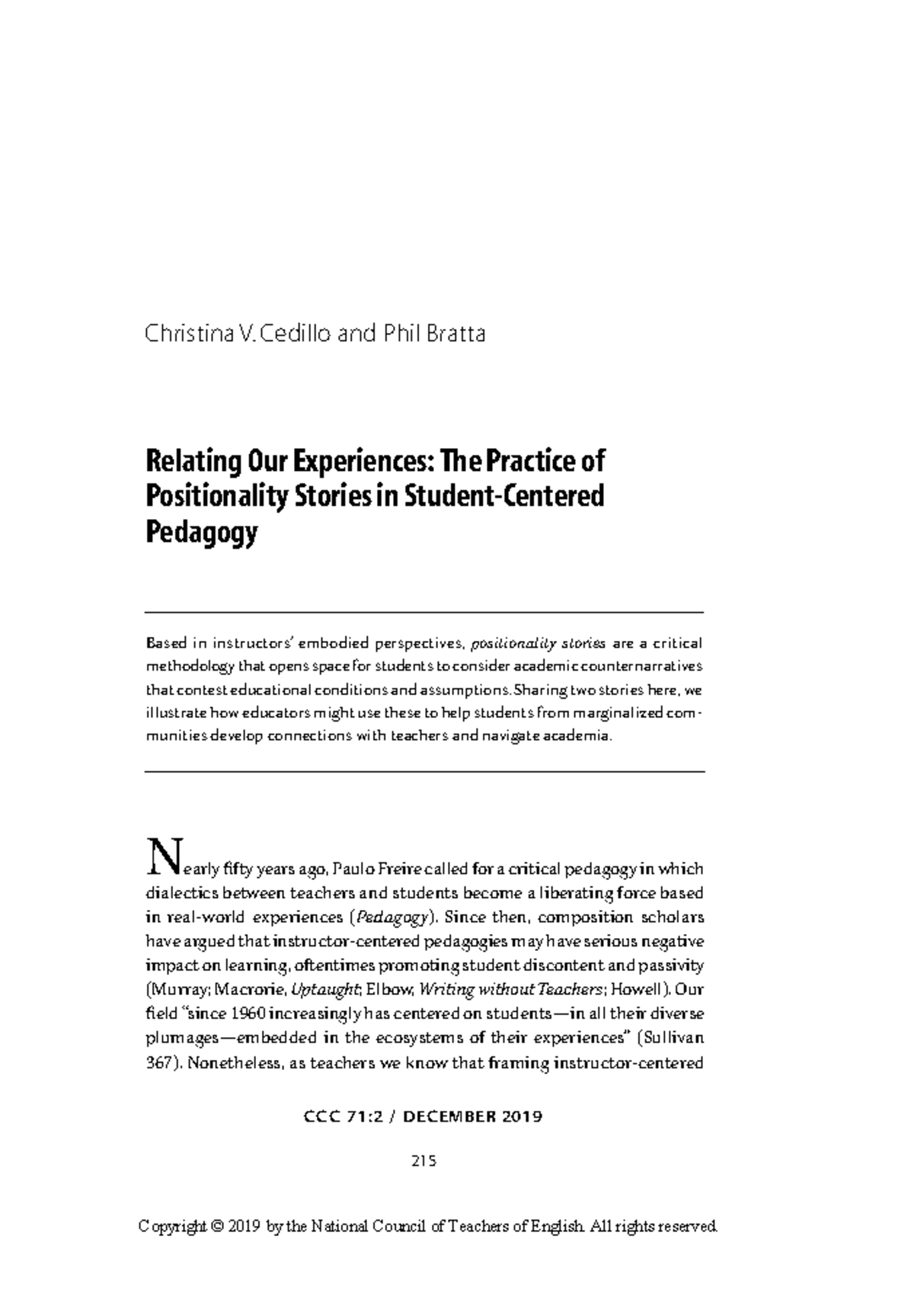 Using Positionality Stories to Enhance Student-Centered Pedagogy in ...