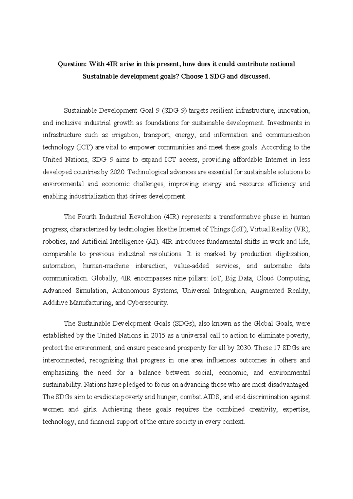 SDG 9 and 4IR: Bridging Technology and Sustainable Development Goals ...