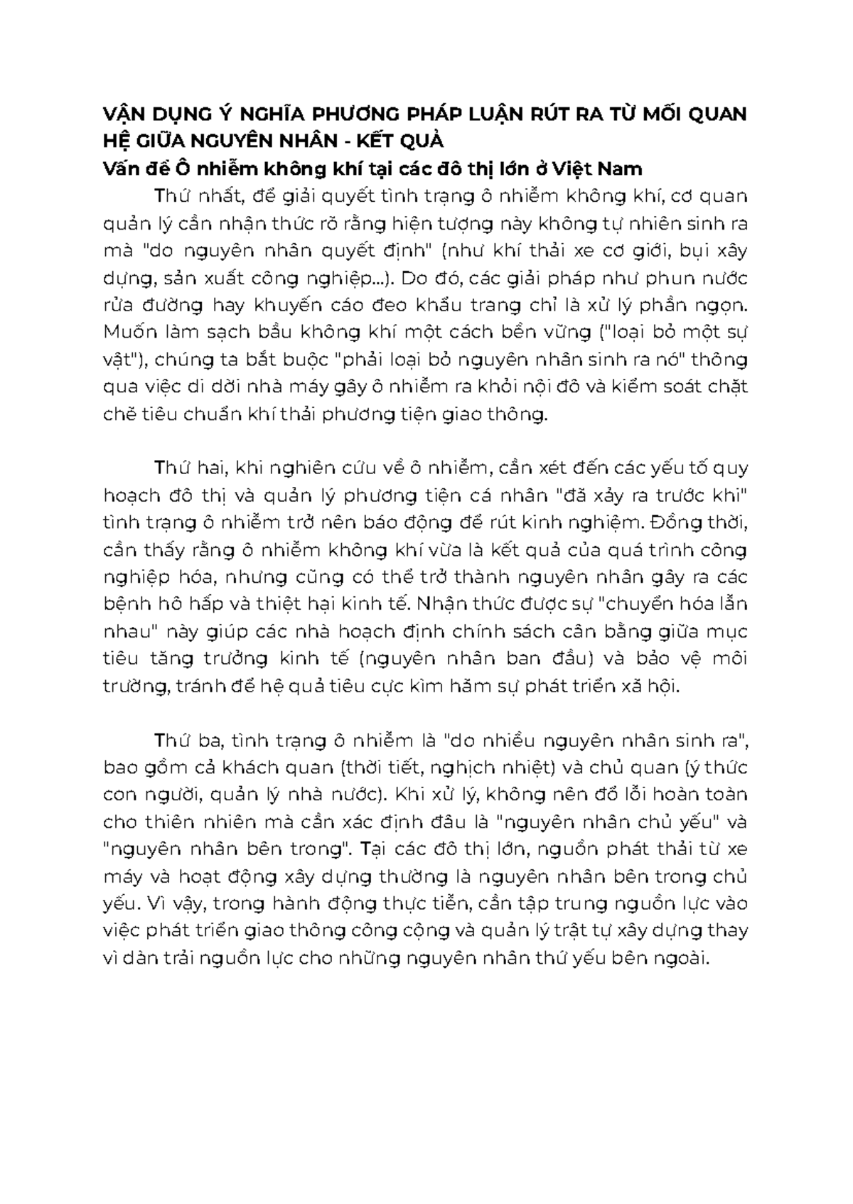 VẬN DỤNG PHƯƠNG PHÁP LUẬN VỀ Ô NHIỄM KHÔNG KHÍ TẠI VN - Studocu