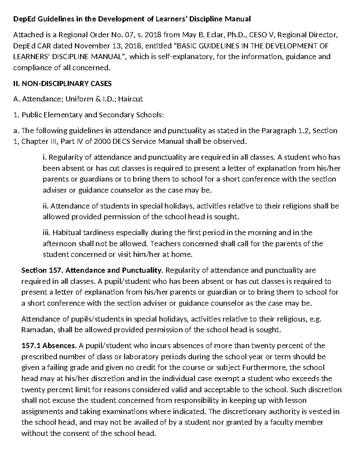 DepEd Guidelines for Developing Learners' Discipline Manual - Studocu