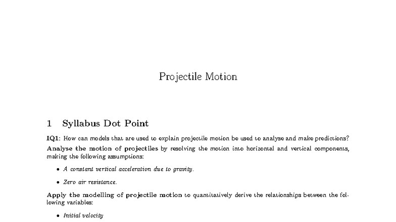 Projectile Motion Analysis and Predictions: Syllabus IQ1 - Studocu