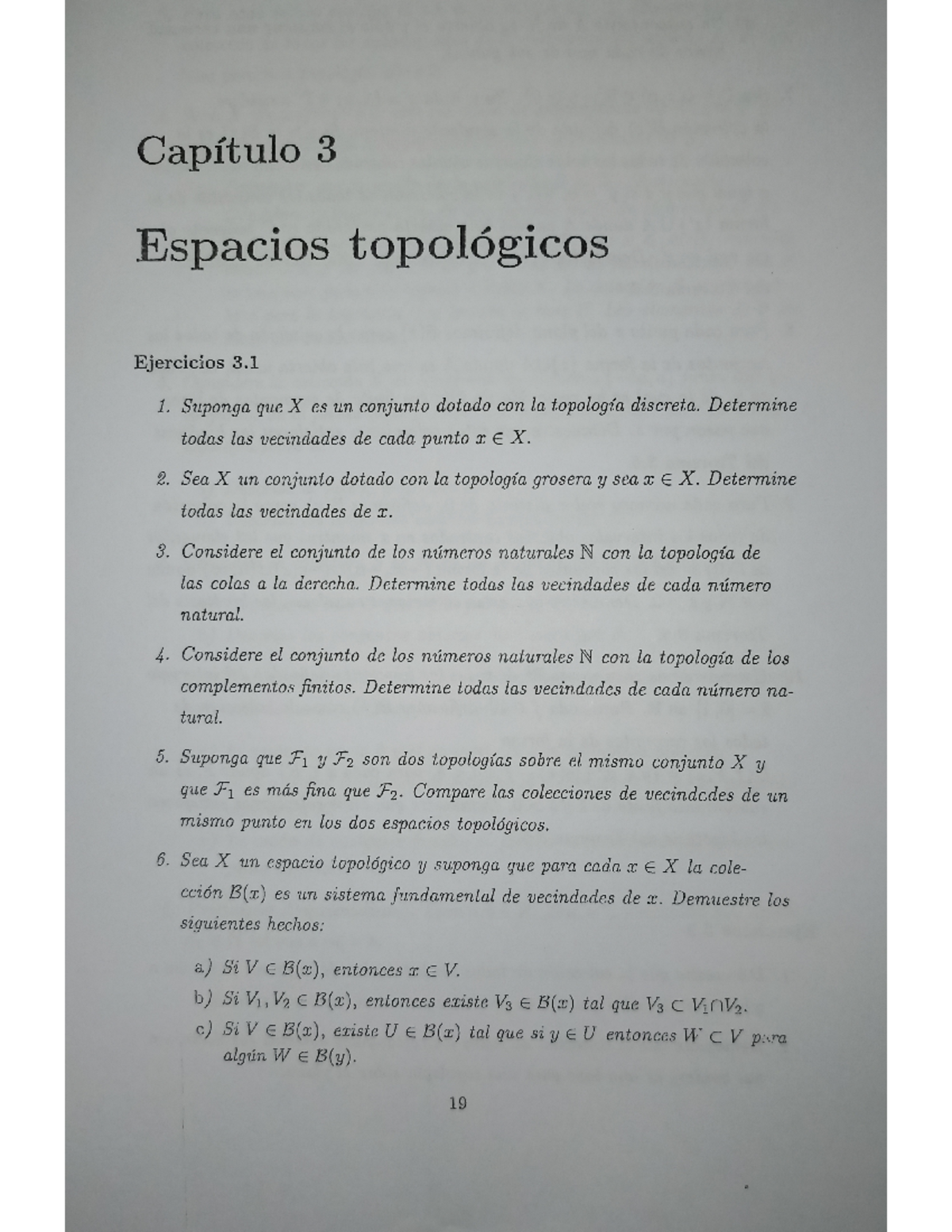 Ejercicios - Topología - Capítulo 3 Espacios topológicos Ejercicios 3 1 ...