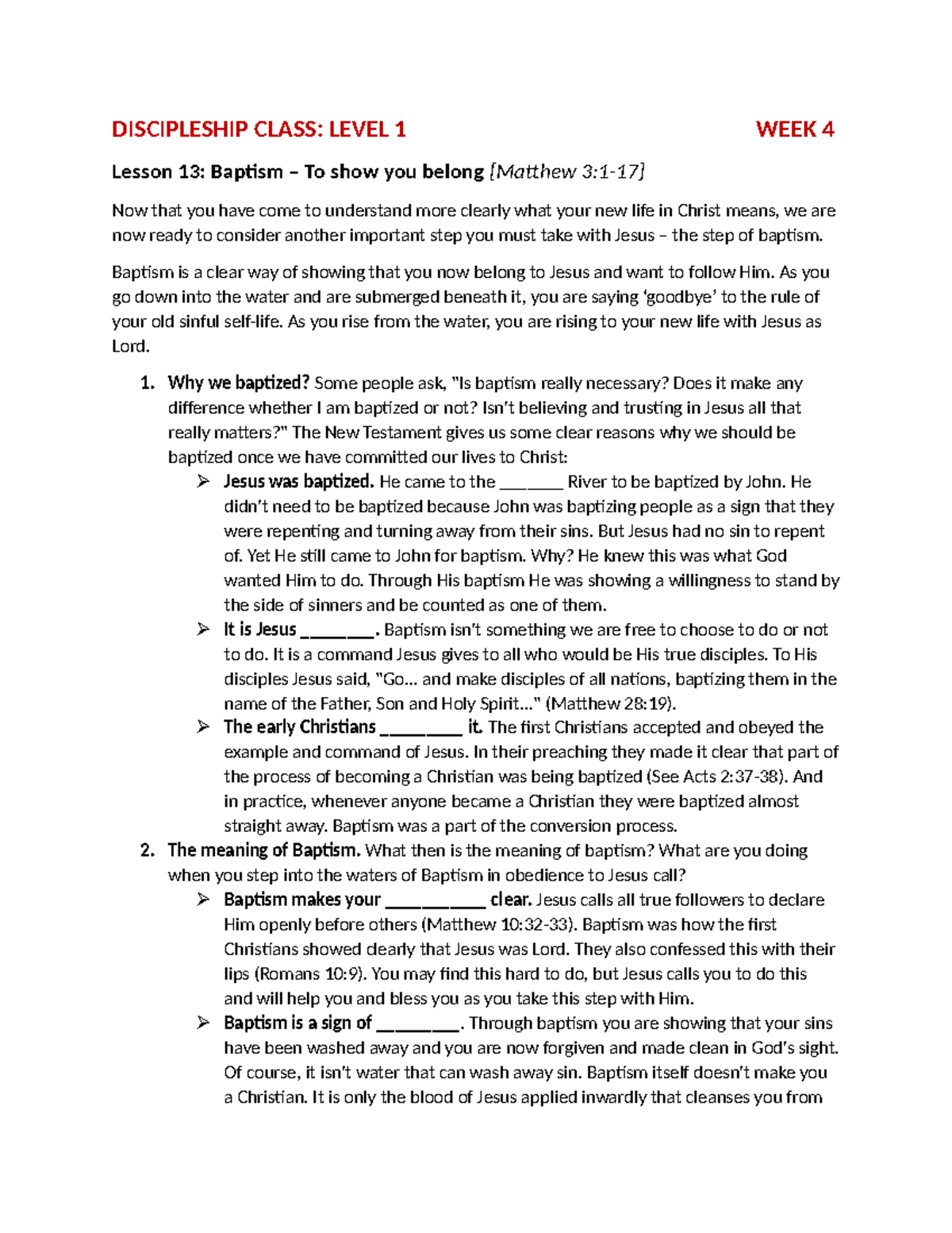 Discipleship Class WEEK 4 Lesson 13 15 - DISCIPLESHIP CLASS: LEVEL 1 ...