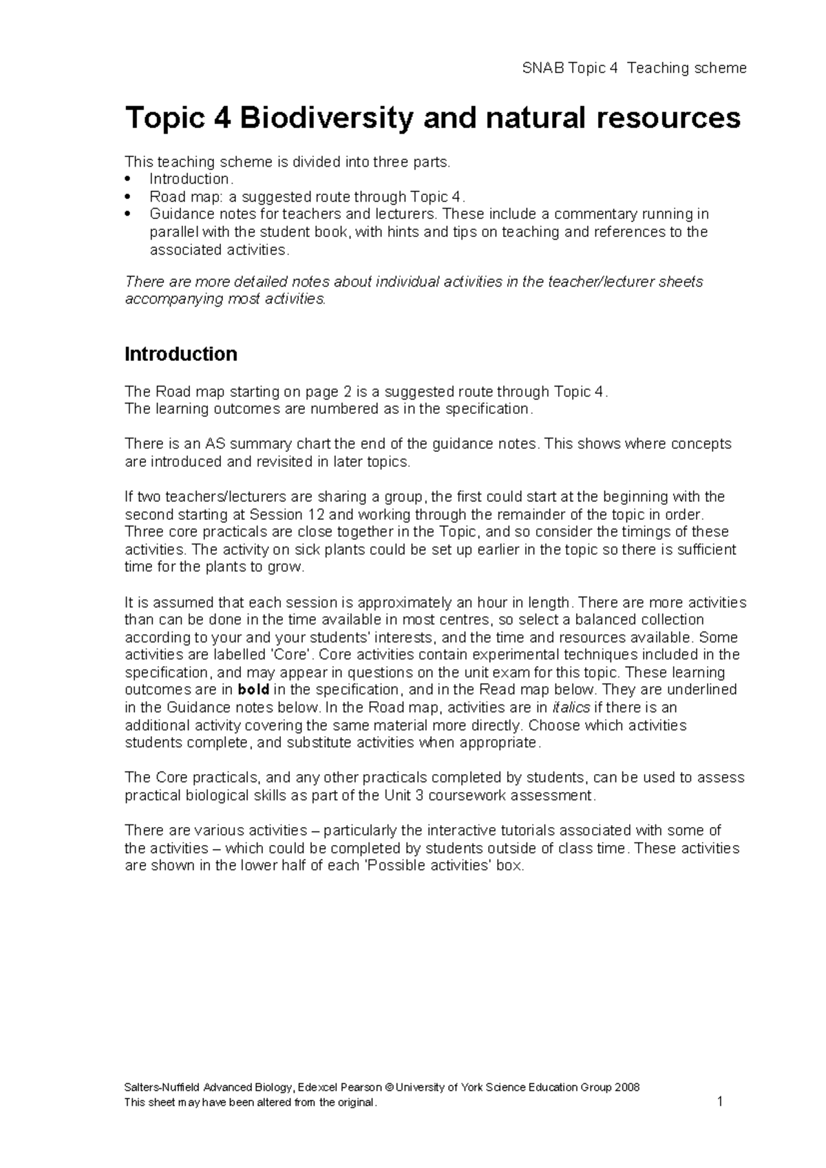 AS Summary Sheet (Topics Revisited) - Topic 4 Biodiversity and natural ...