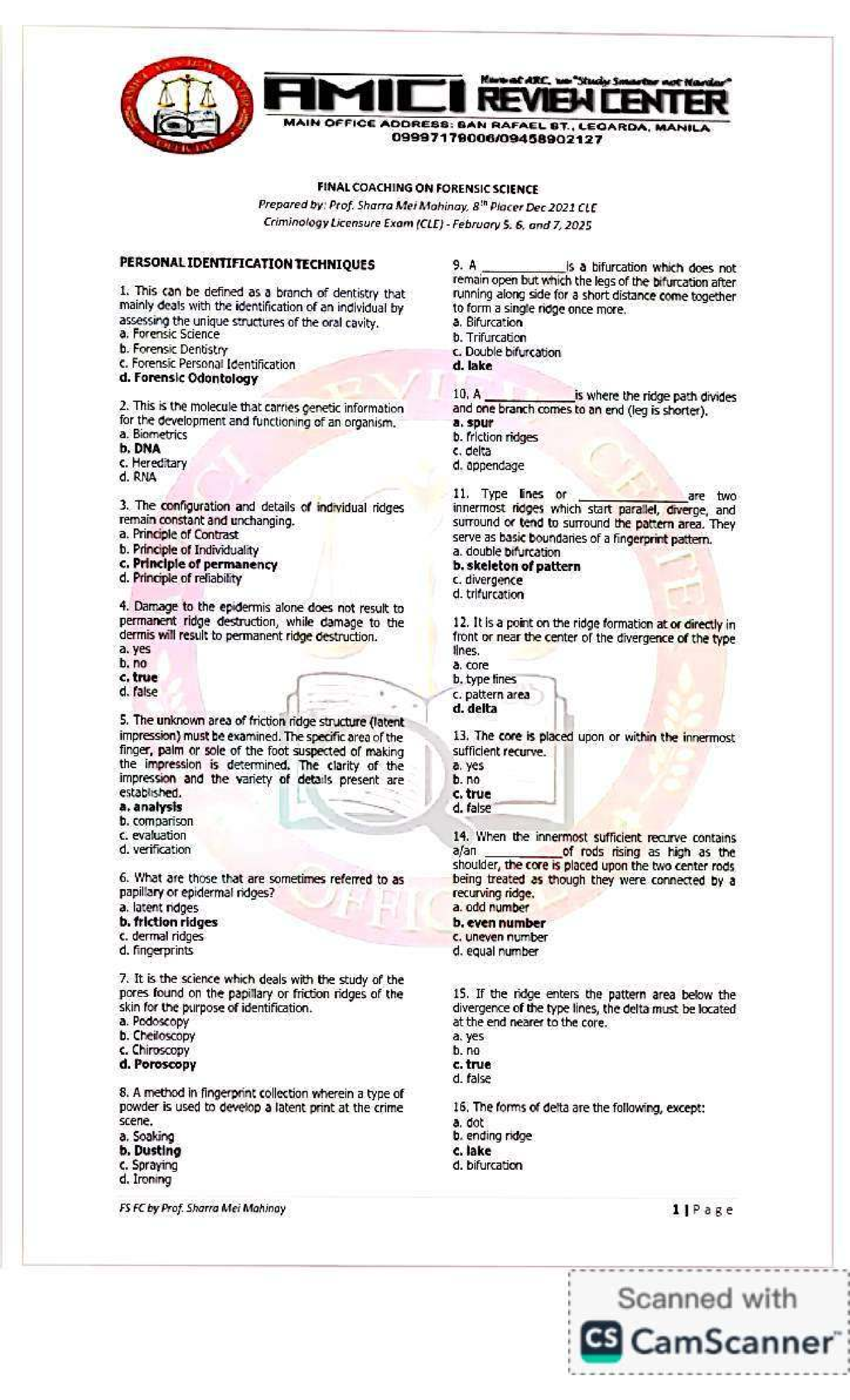 Forensic Science Final Exam Review (FS FC) - Studocu