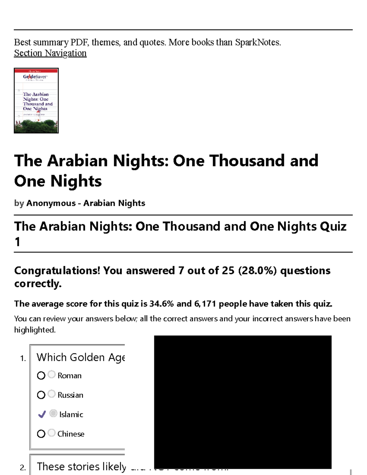 Quiz on The Arabian Nights: One Thousand and One Nights (ENG 1001 ...