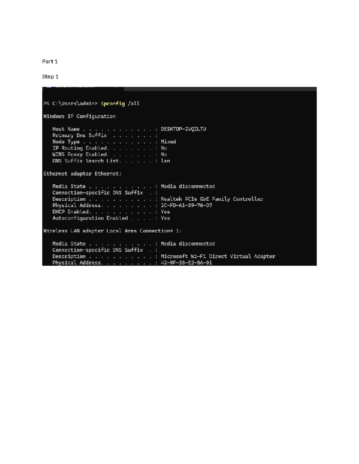 Lab 1: Windows IP Configuration and Network Testing (CS101) - Studocu