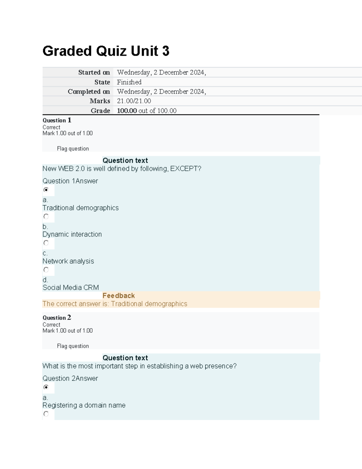 Graded Quiz Unit 3: E-Commerce Business Foundations and Insights - Studocu