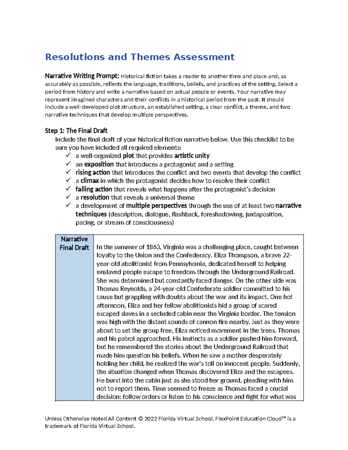 Historical Fiction Narrative Writing Prompt: Resolutions & Themes ...