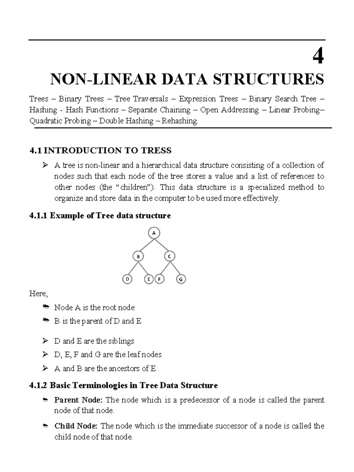 CPDS 4 & 5 - cp&ds notes - 4 NON-LINEAR DATA STRUCTURES Trees – Binary ...