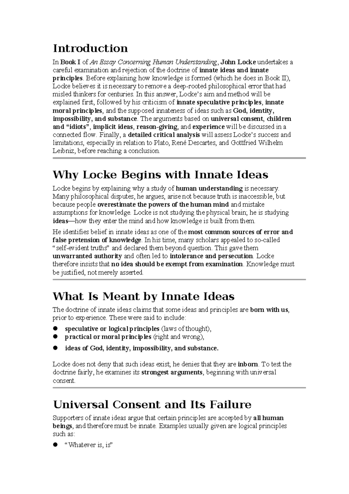 PHIL 101: Locke's Critique of Innate Ideas in Human Understanding - Studocu