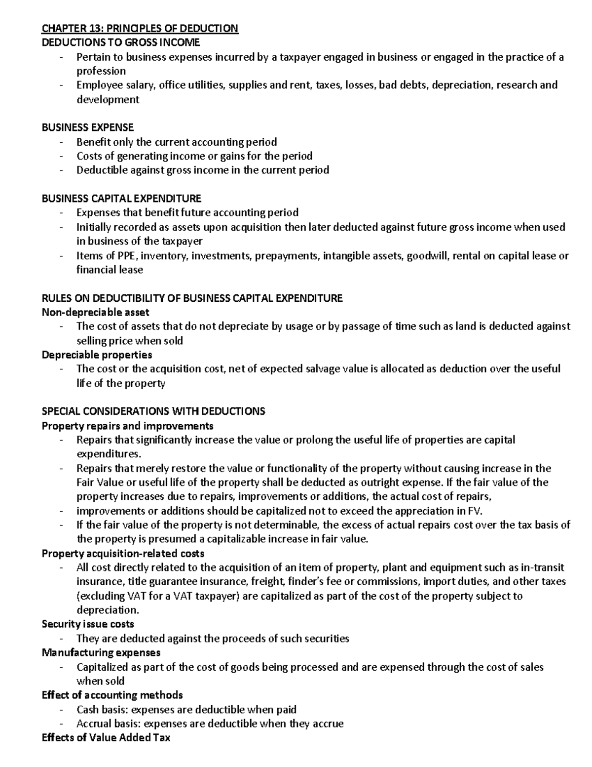 Principles of Deduction: Key Concepts in Taxation (Chapter 13) - Studocu