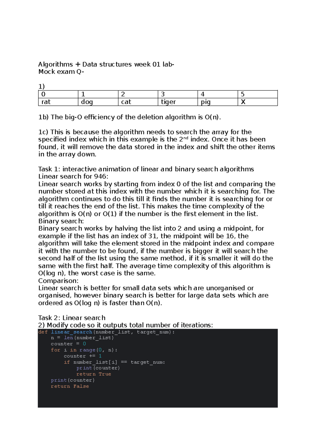 Lab 1 (Linear + Binary search) - Algorithms + Data structures week 01 ...