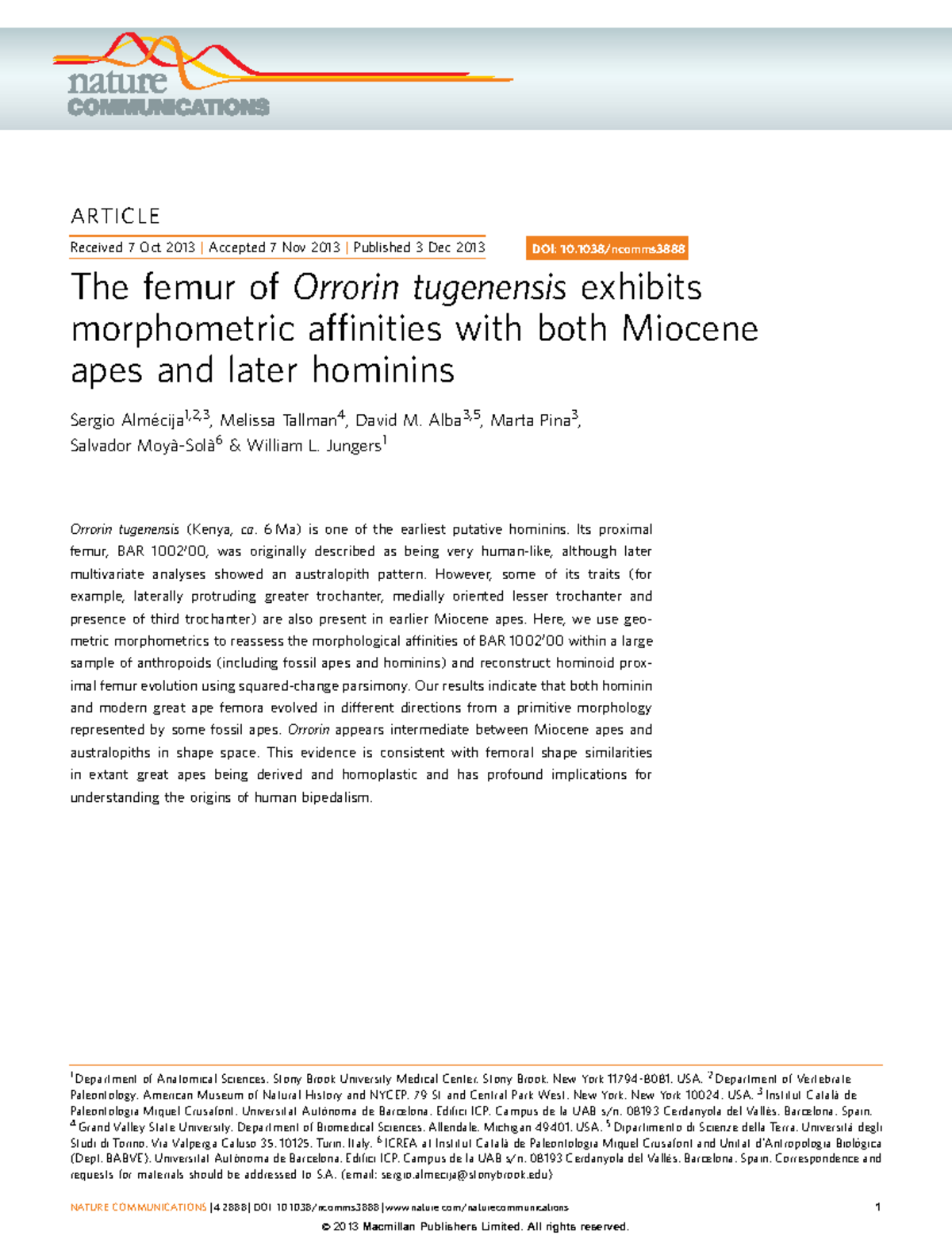 The Morphological Evolution of the Proximal Femur in Orrorin tugenensis ...