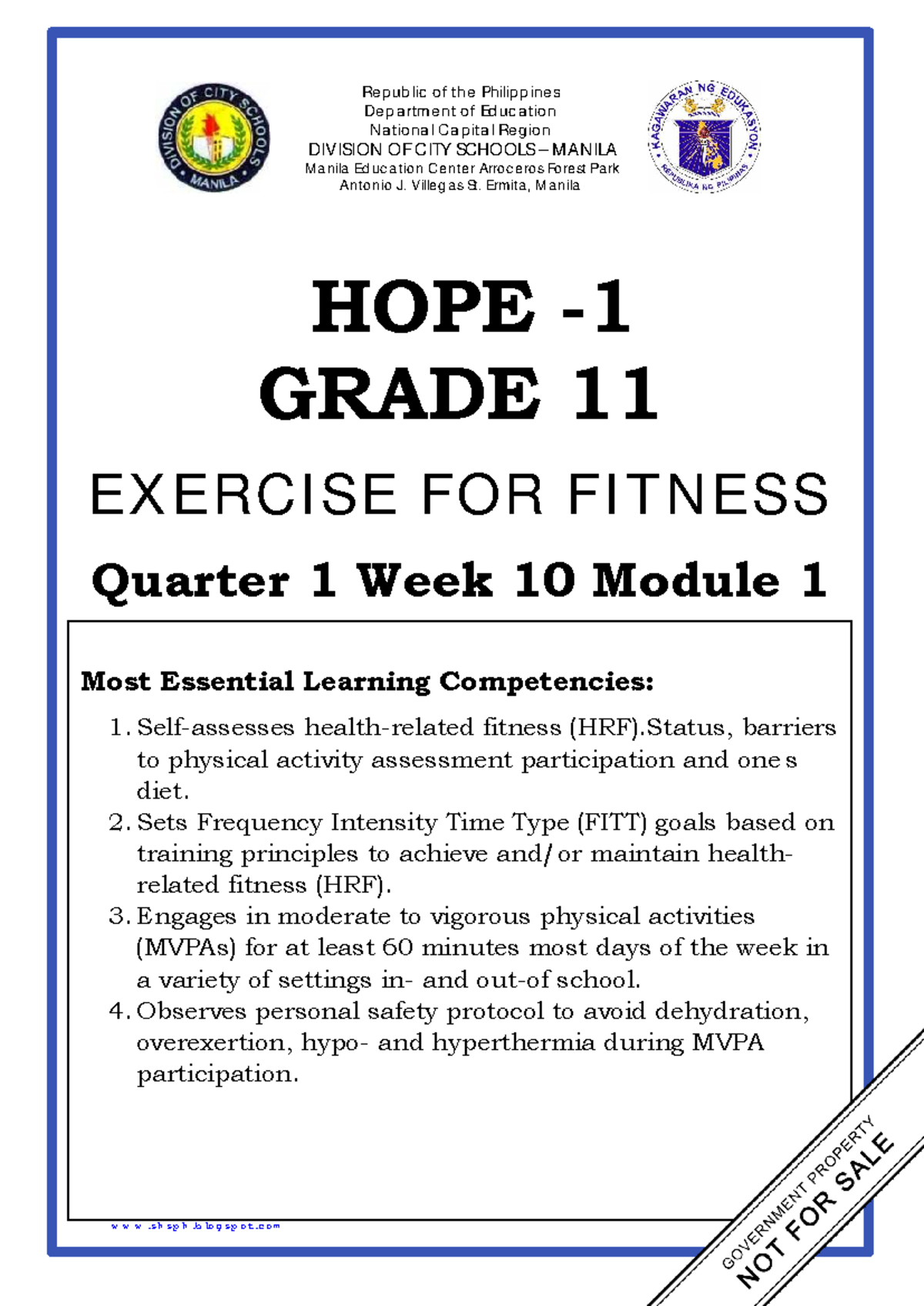 HOPE GRADE 11 Q1 W10 Module 1: Exercise for Fitness Presentation - Studocu