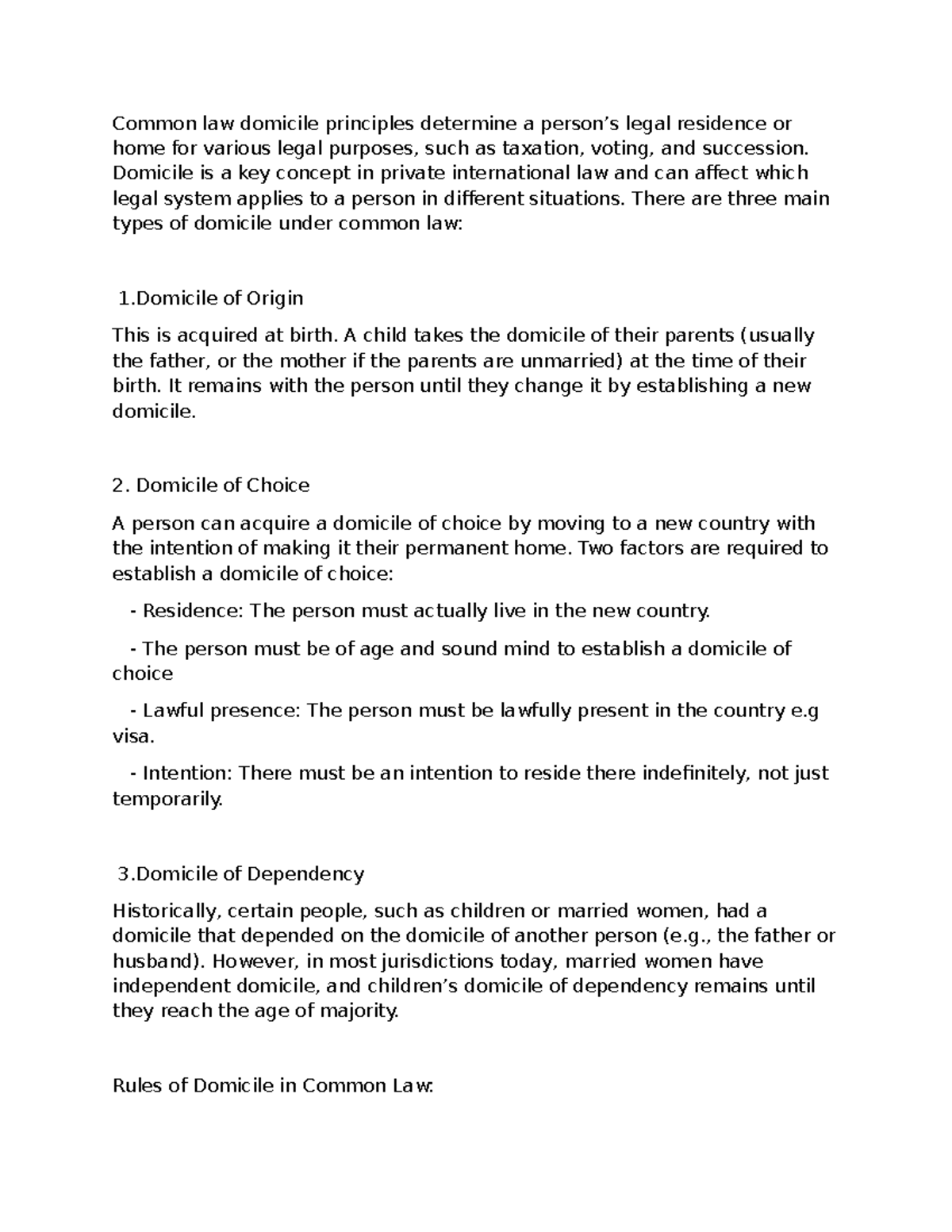 Common Law Domicile Principles: Legal Residence Explained - Studocu