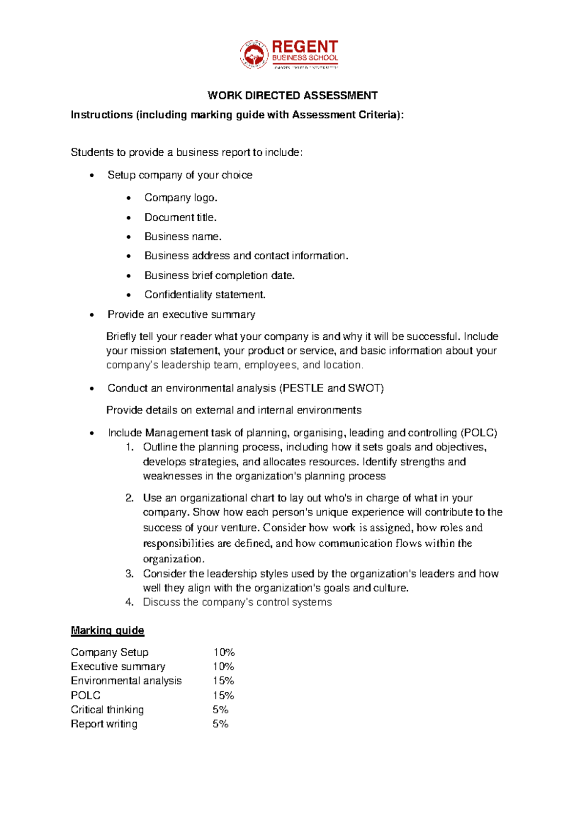 WDA - Business Report Guidelines: Work Directed Assignments - Studocu