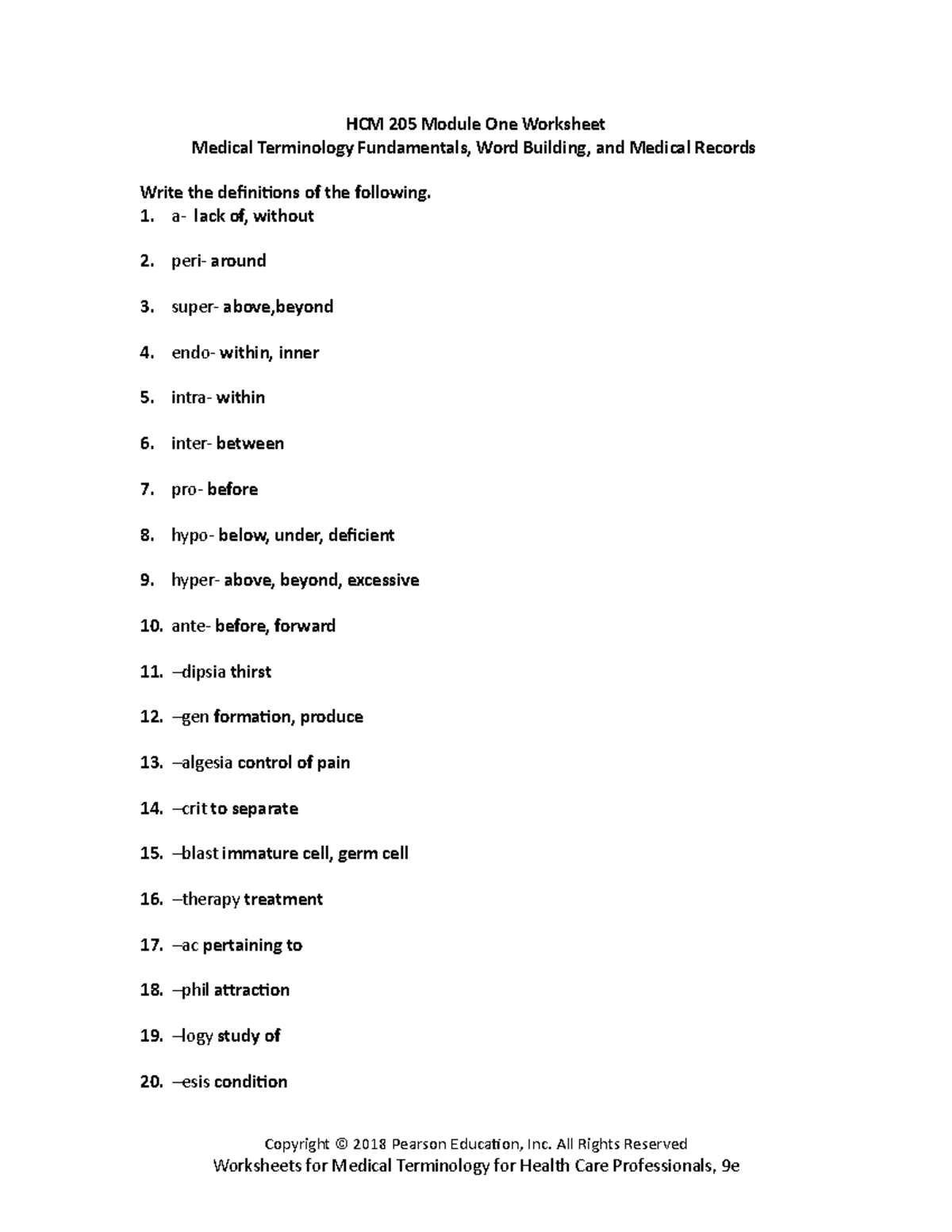 HCM 205 Medical Terminology: Module One Worksheet Insights - Studocu