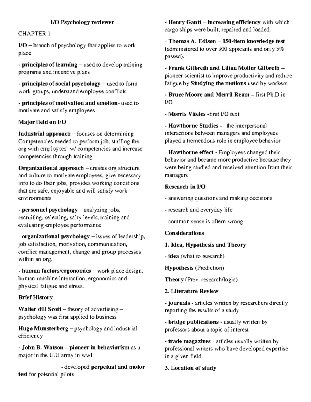 IO Psychology Reviewer Chap 1-3 - I/O Psychology reviewer CHAPTER 1 I/O ...