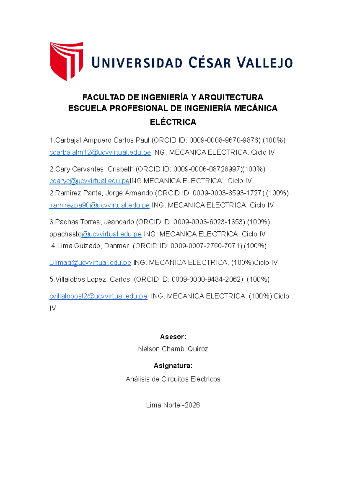 Análisis de Circuitos Eléctricos - Laboratorio 2 (ING. MECÁNICA ...