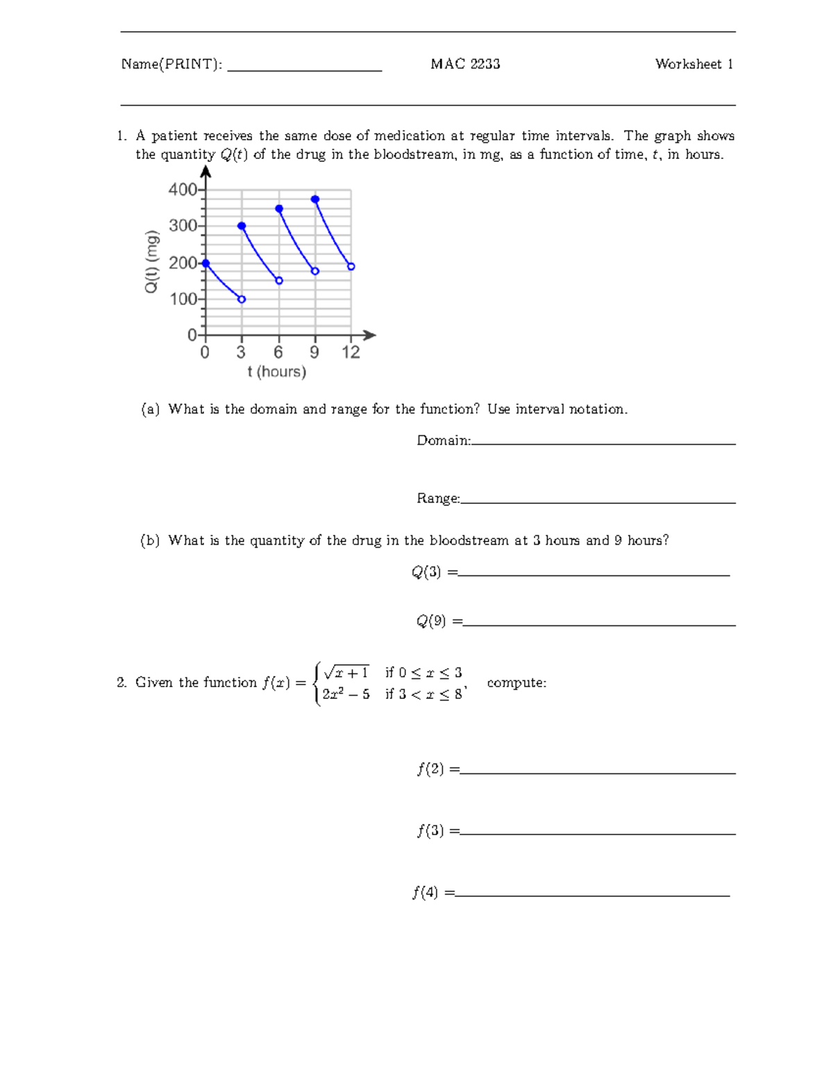 MAC 2233 Worksheet 1: Medication Dosage and Function Analysis - Studocu