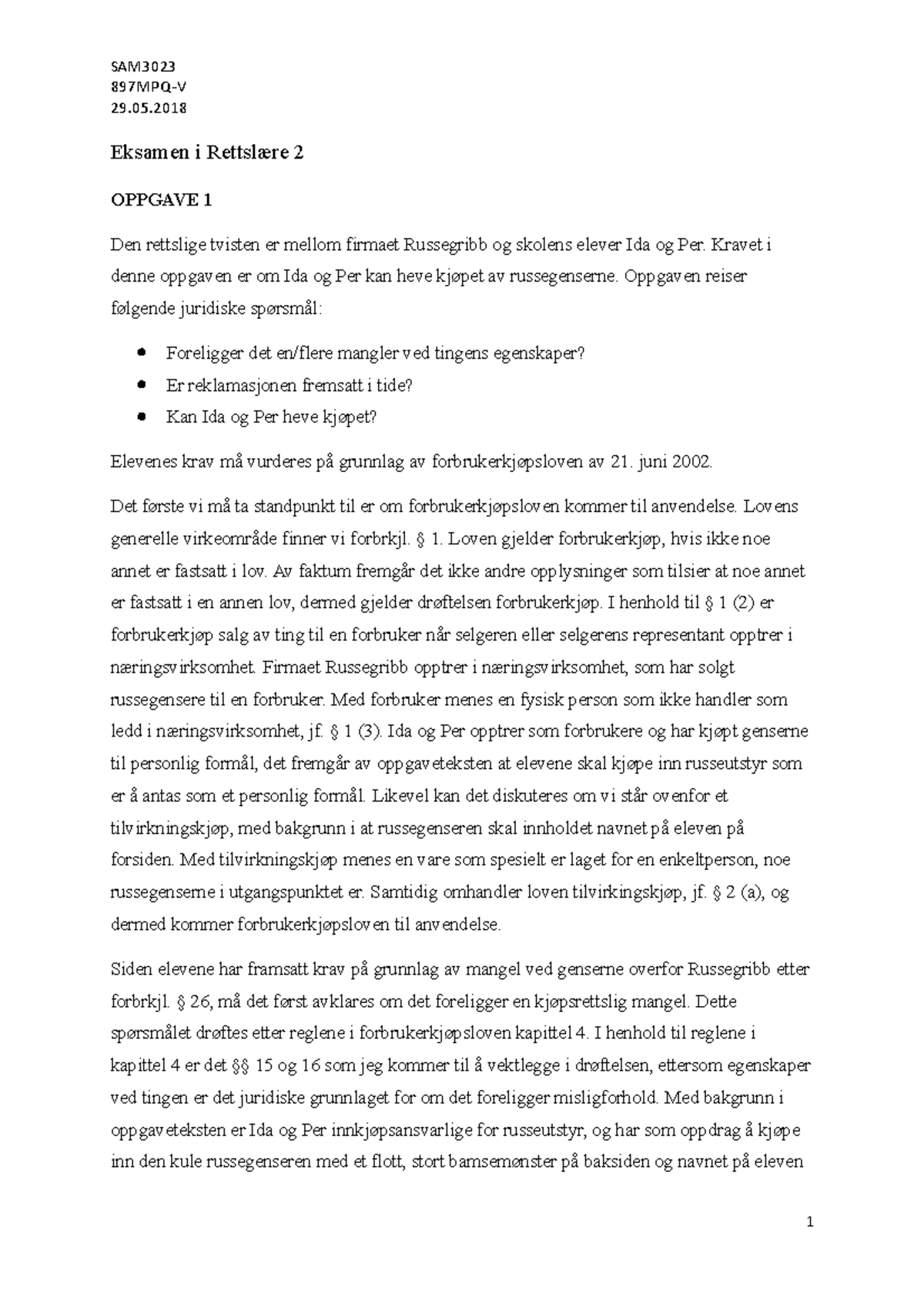 Rettslære 2 Vår 2024: Besvarelse av Skriftlig Eksamen med Karakter 6 - Studocu