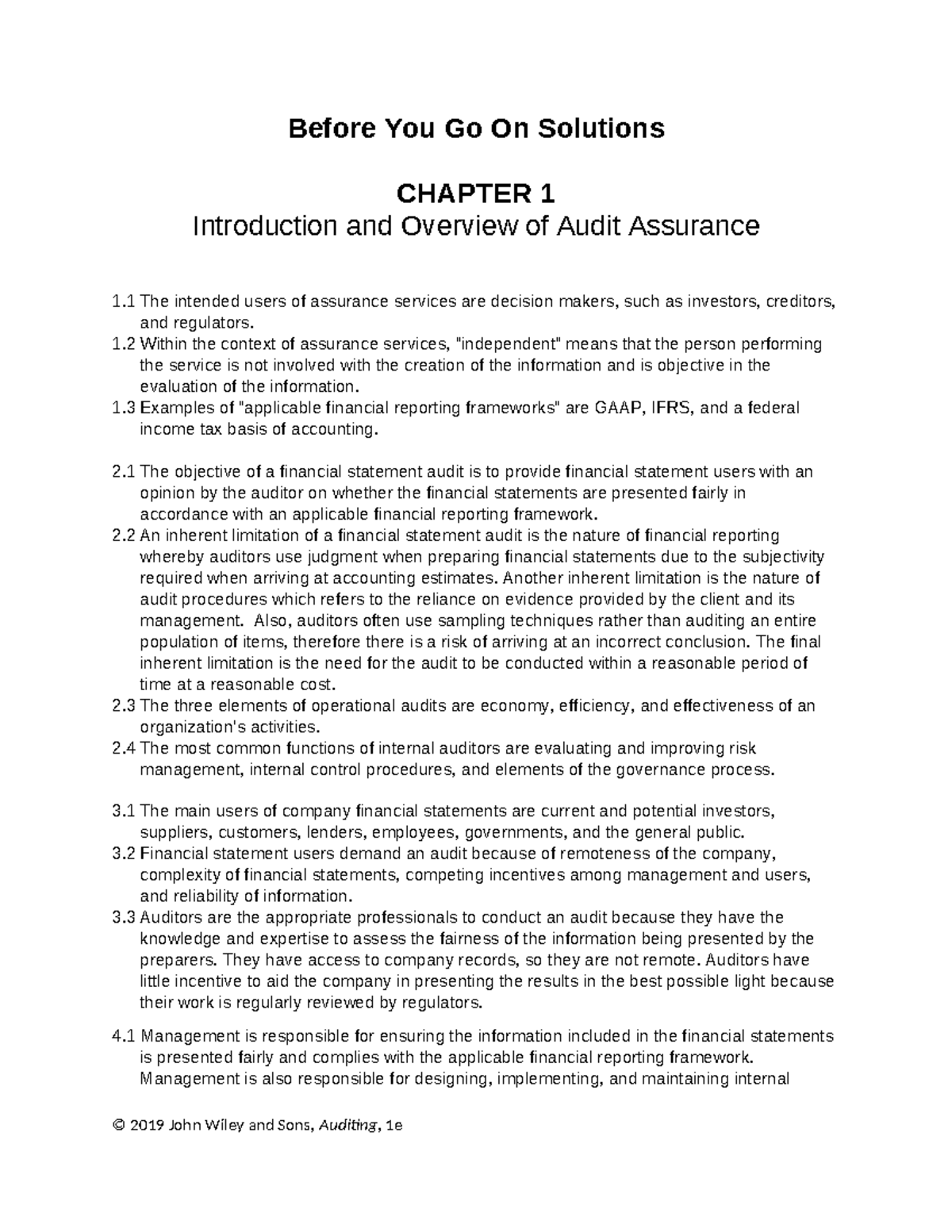 Audit Assurance Overview: Chapter 1 Insights and Key Concepts - Studocu