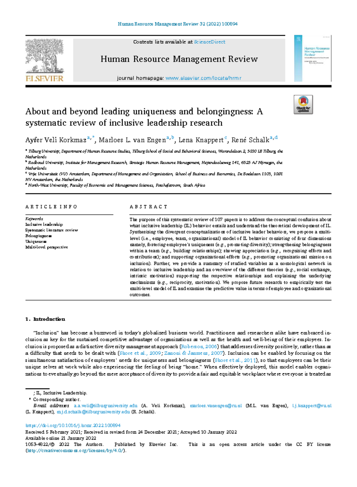 Inclusive Leadership: A Systematic Review of Dimensions and Theories ...