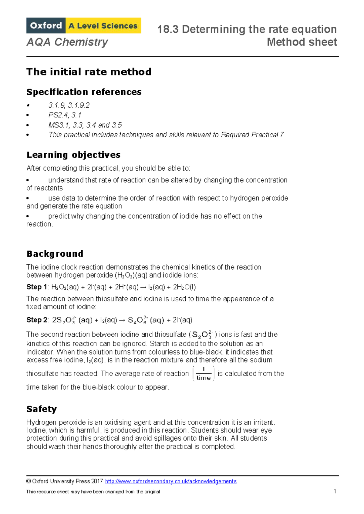 AQA Chemistry Practical: Initial Rate Method for Rate Equation ...