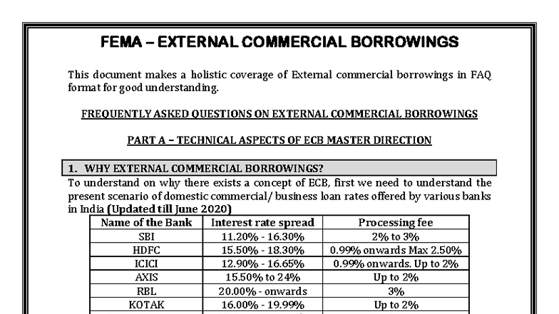 FEMA ECB Overview: FAQs and Key Insights by Koushik Mukesh - Studocu