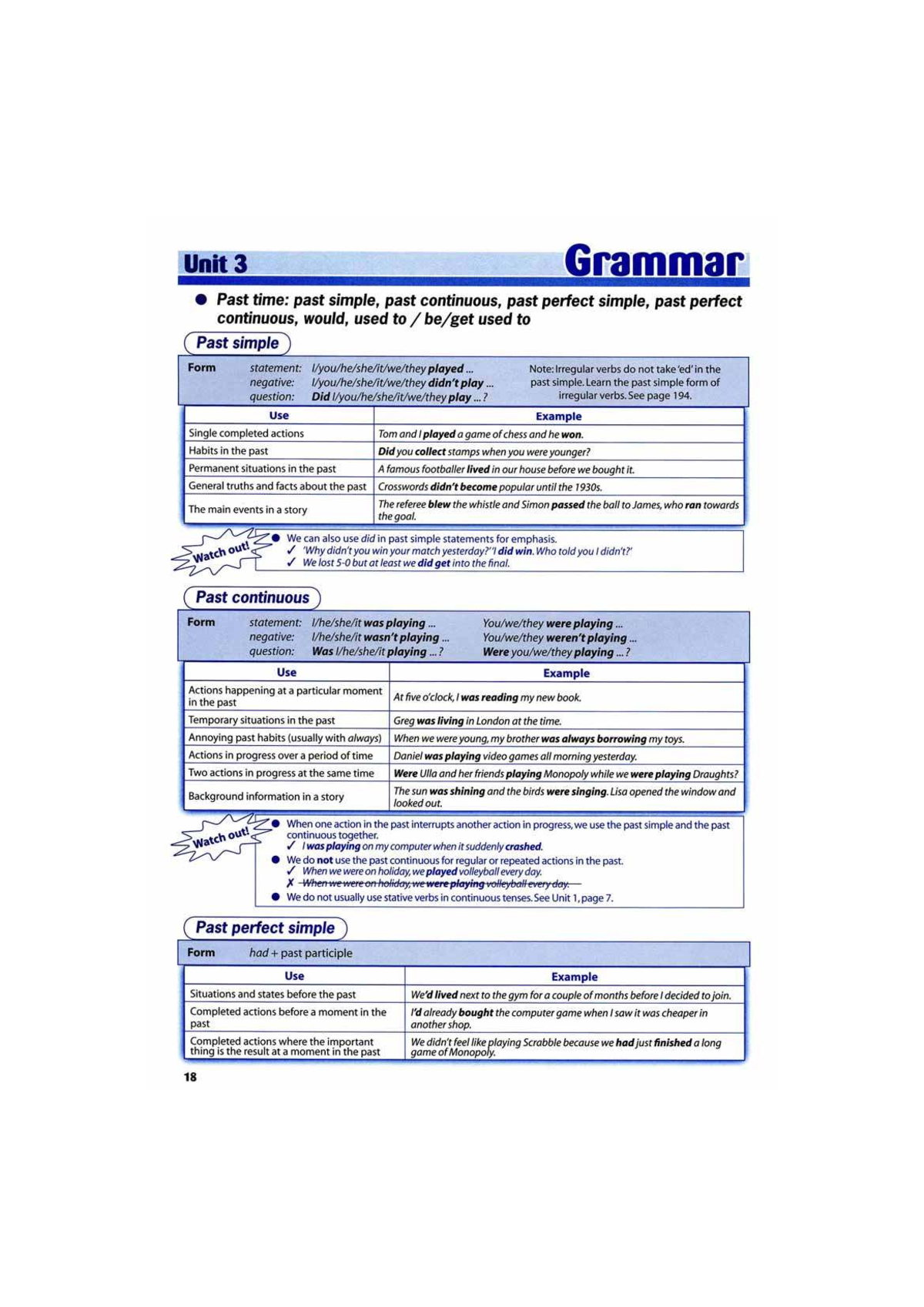 Destination B2: Unit 3 Grammar - Past Tenses Overview and Usage - Studocu