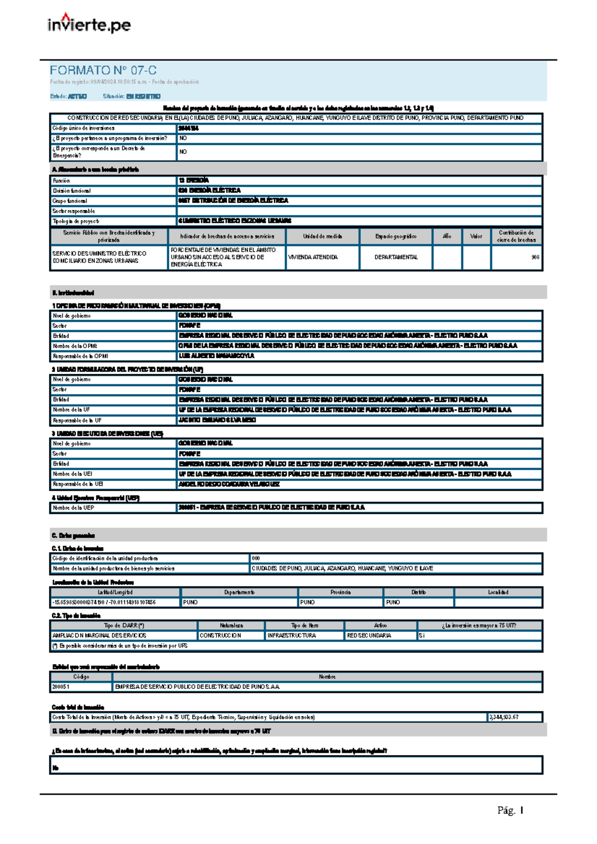 Formato 7c - Nombre del proyecto de inversión (generada en función al ...