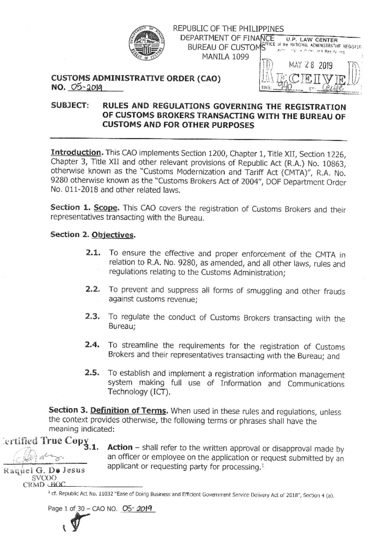 CAO-05-2019: Guidelines for Customs Brokers Registration and Compliance ...