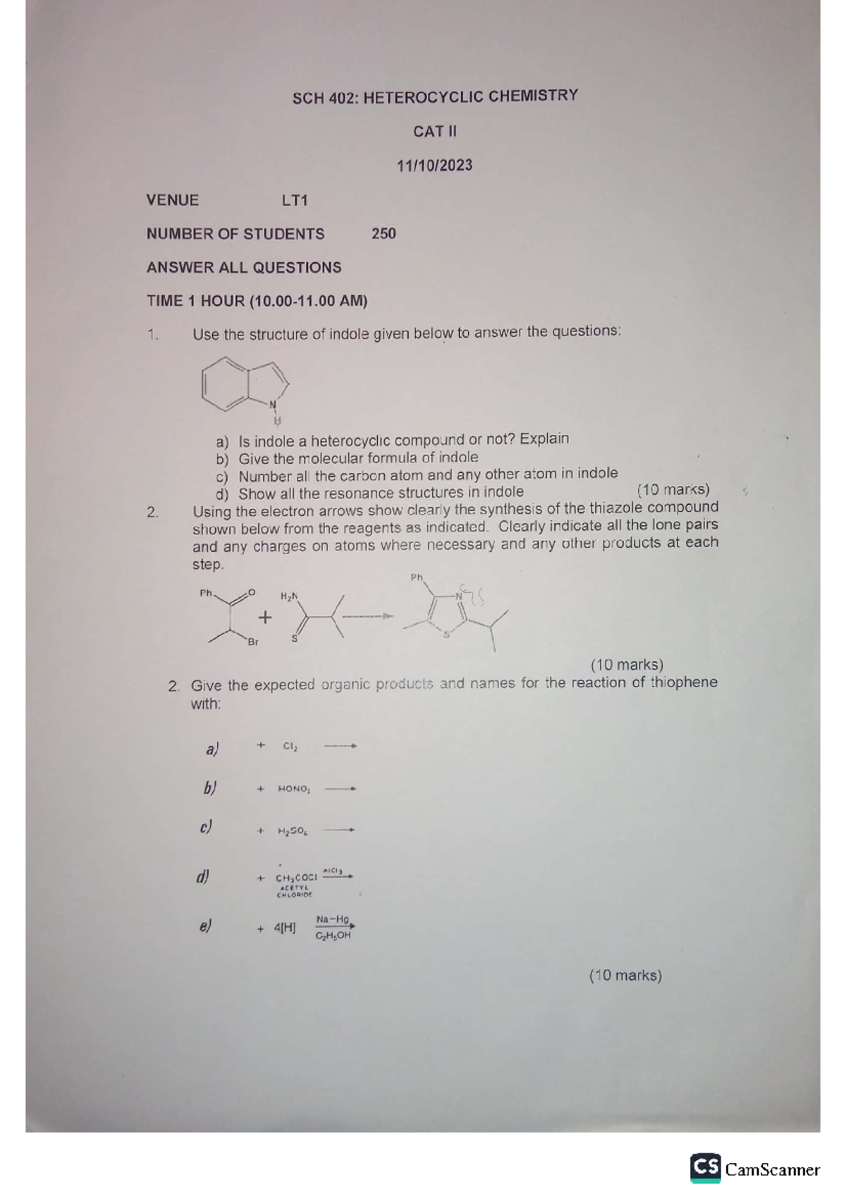 SCH 402: HETEROCYCLIC CHEMISTRY CAT II - Exam Questions and Guidelines ...