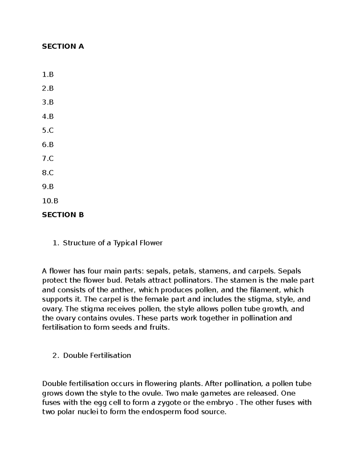 Agriculture Assignment: Flower Structure & Fertilization Insights - Studocu
