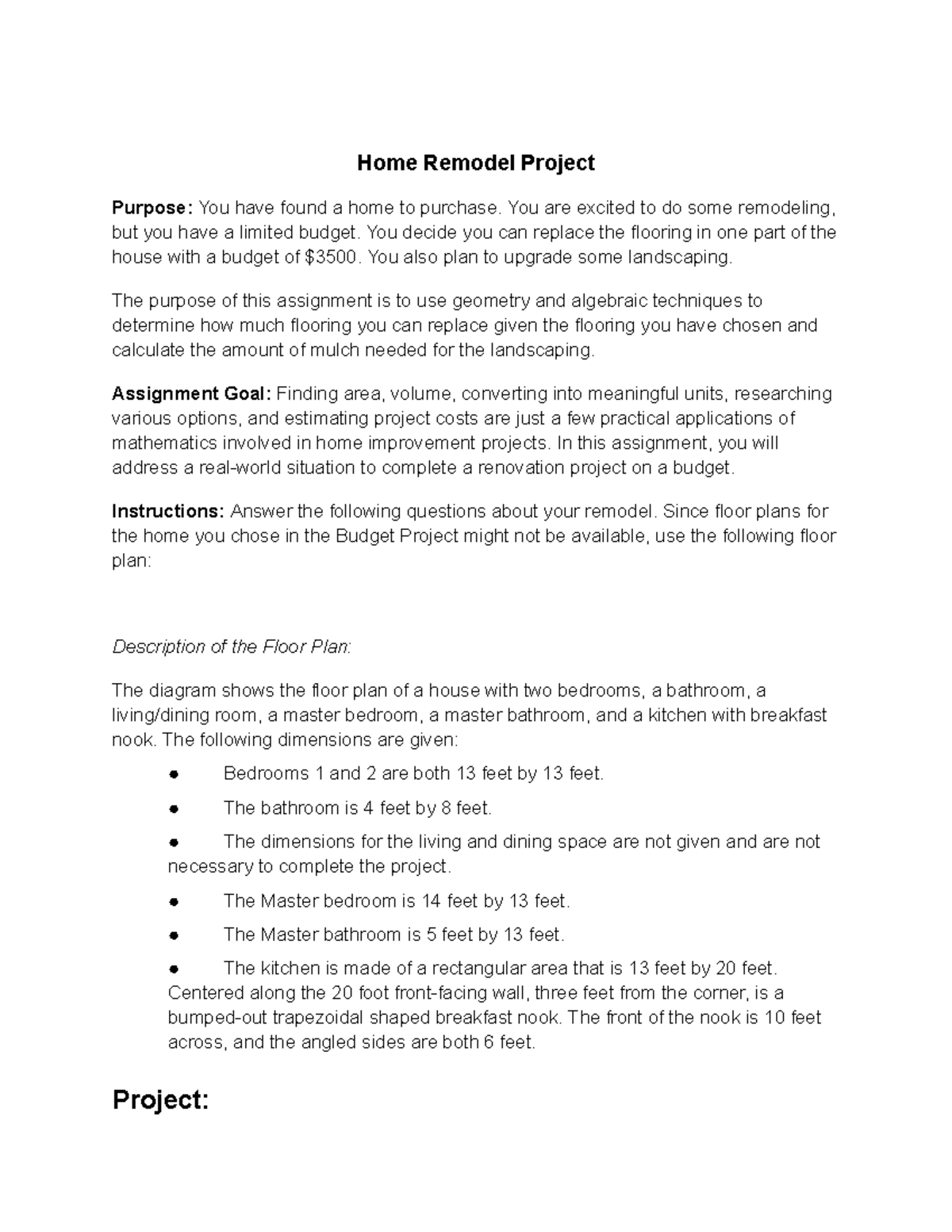Home Remodel Project (Math 101 - Unit 8) - Studocu