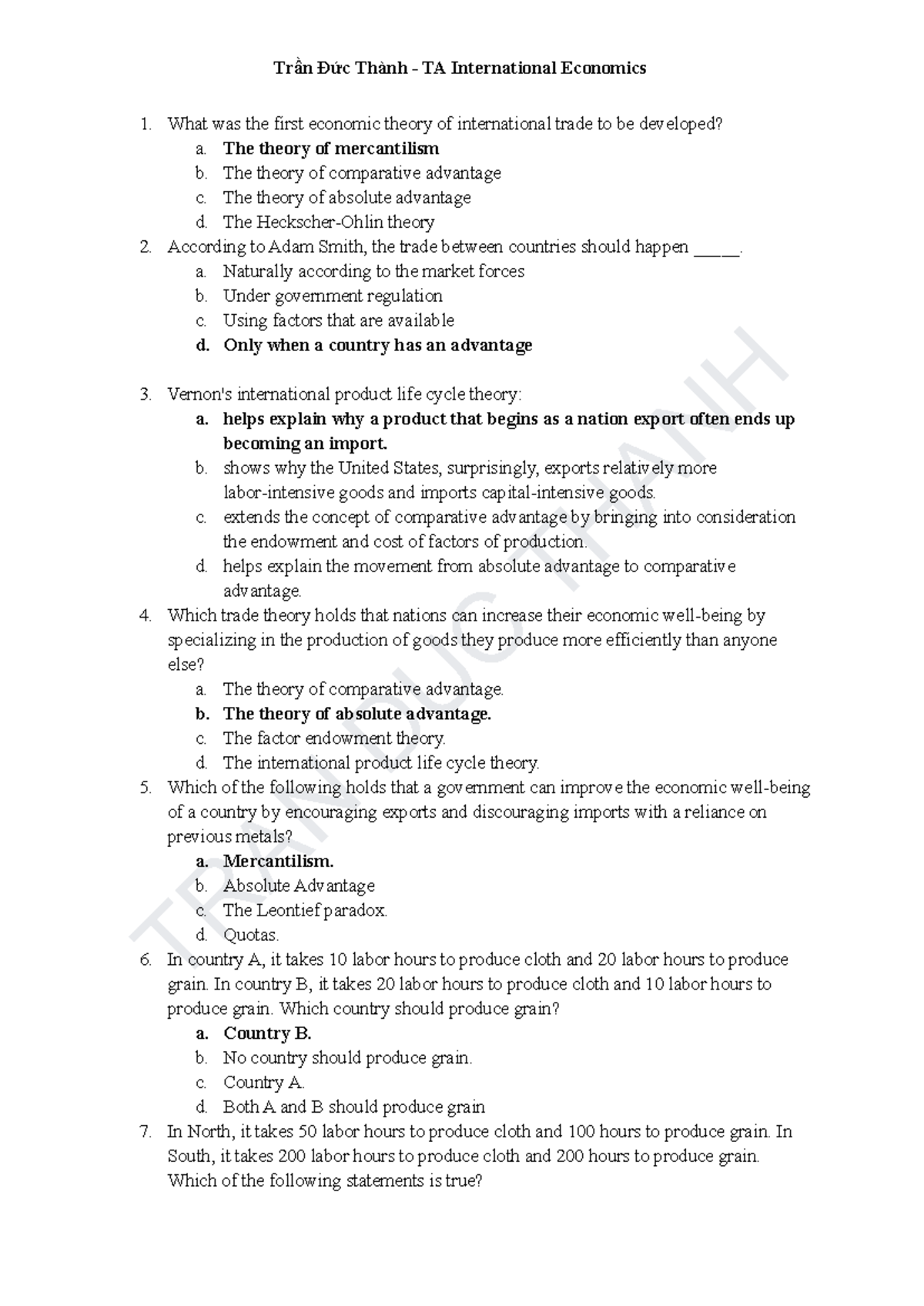 TA International Economics Quiz: Key Theories and Concepts - Studocu