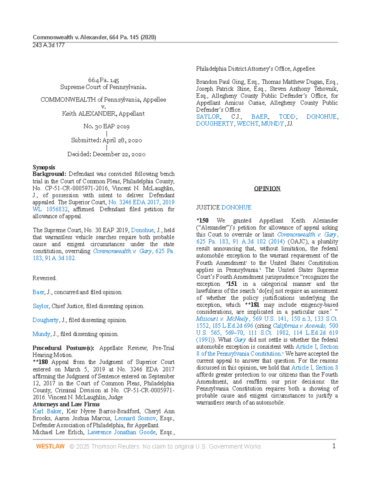 Commonwealth v. Alexander: Warrantless Vehicle Searches & PA ...