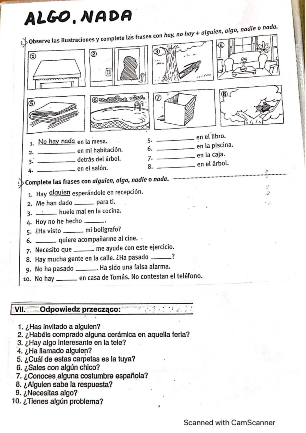 ALGO,NADA 1: Ejercicios de Completar Frases en Español - Studocu