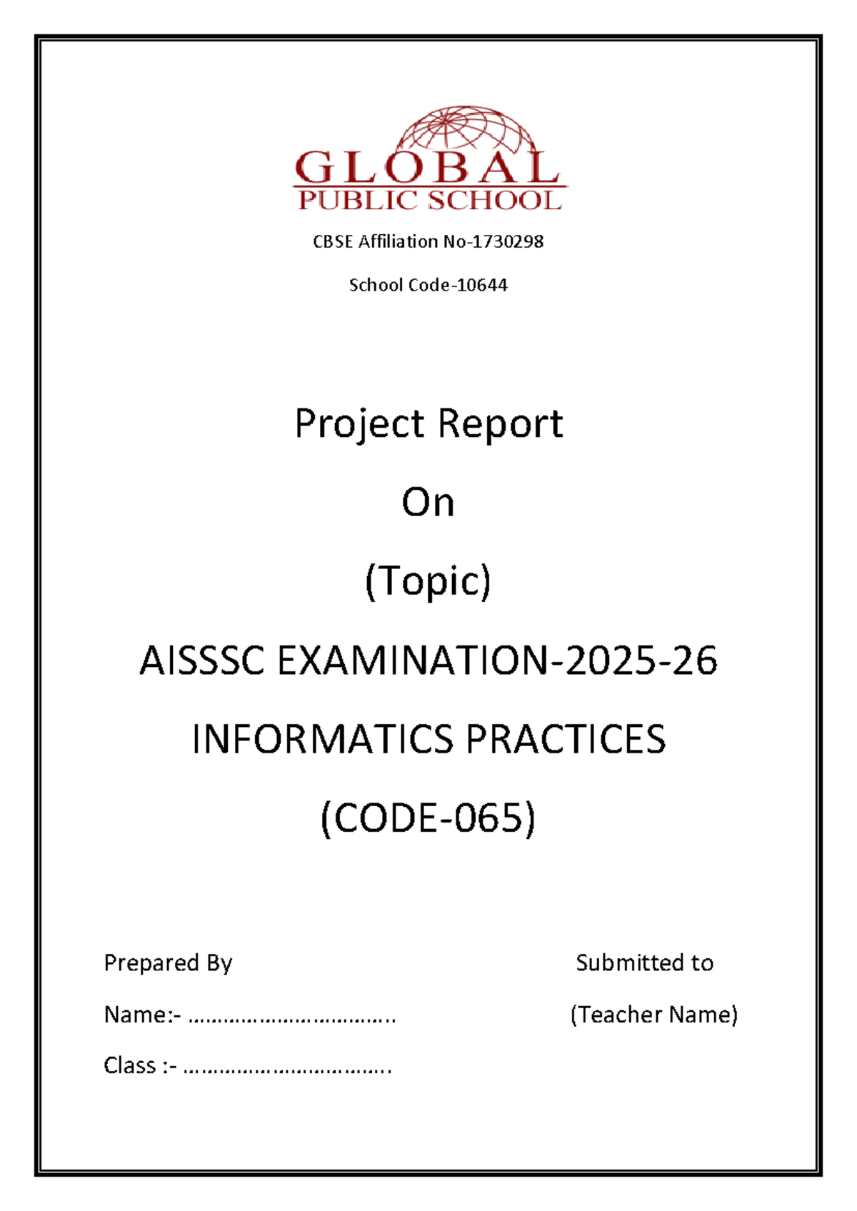 CBSE Class XII Project Report on Informatics Practices (065) - Studocu