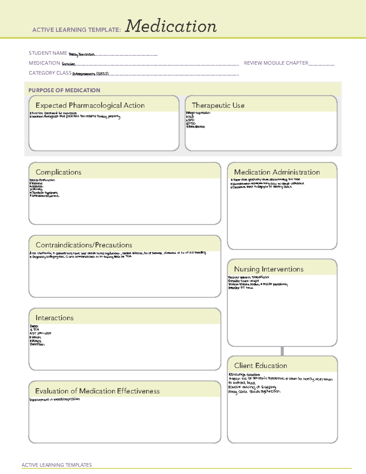 ATI Templates Pharmacology and Schizophrenia/Mood Disorders ...