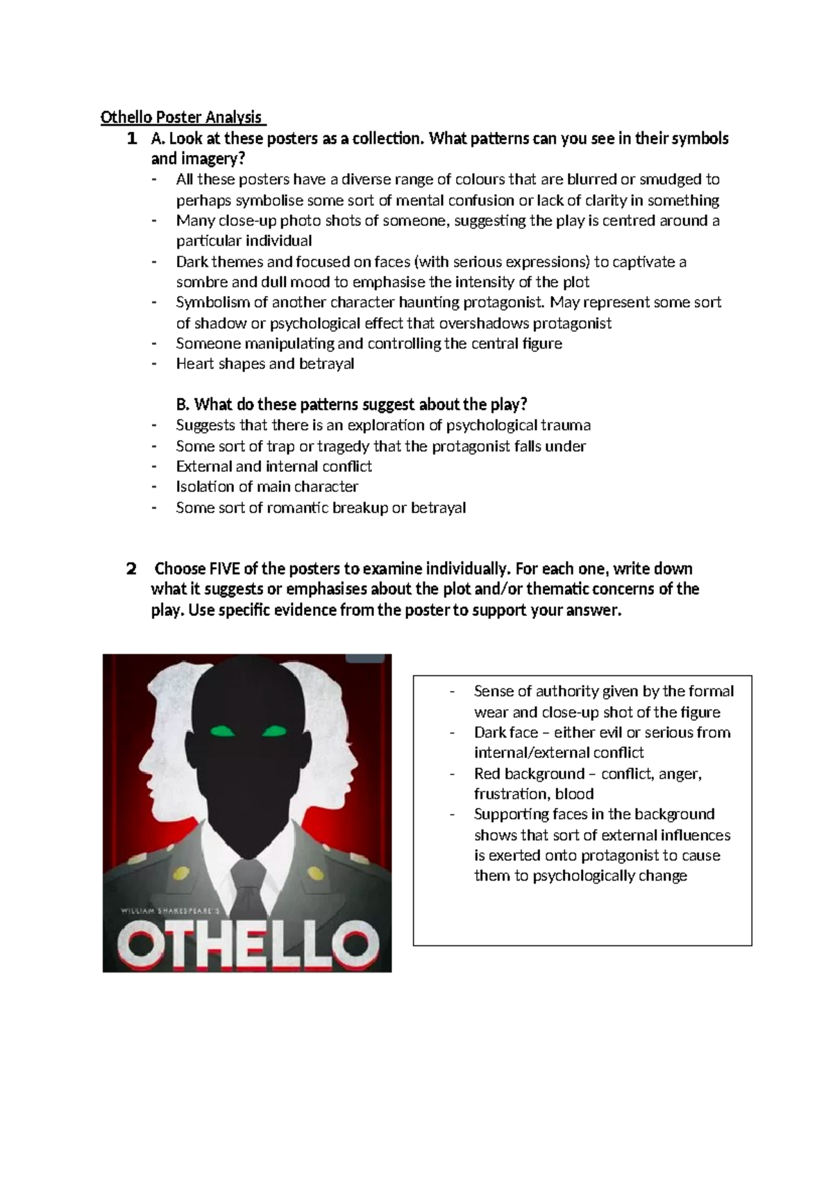 Othello Homework - Othello Poster Analysis 1 A. Look at these posters ...