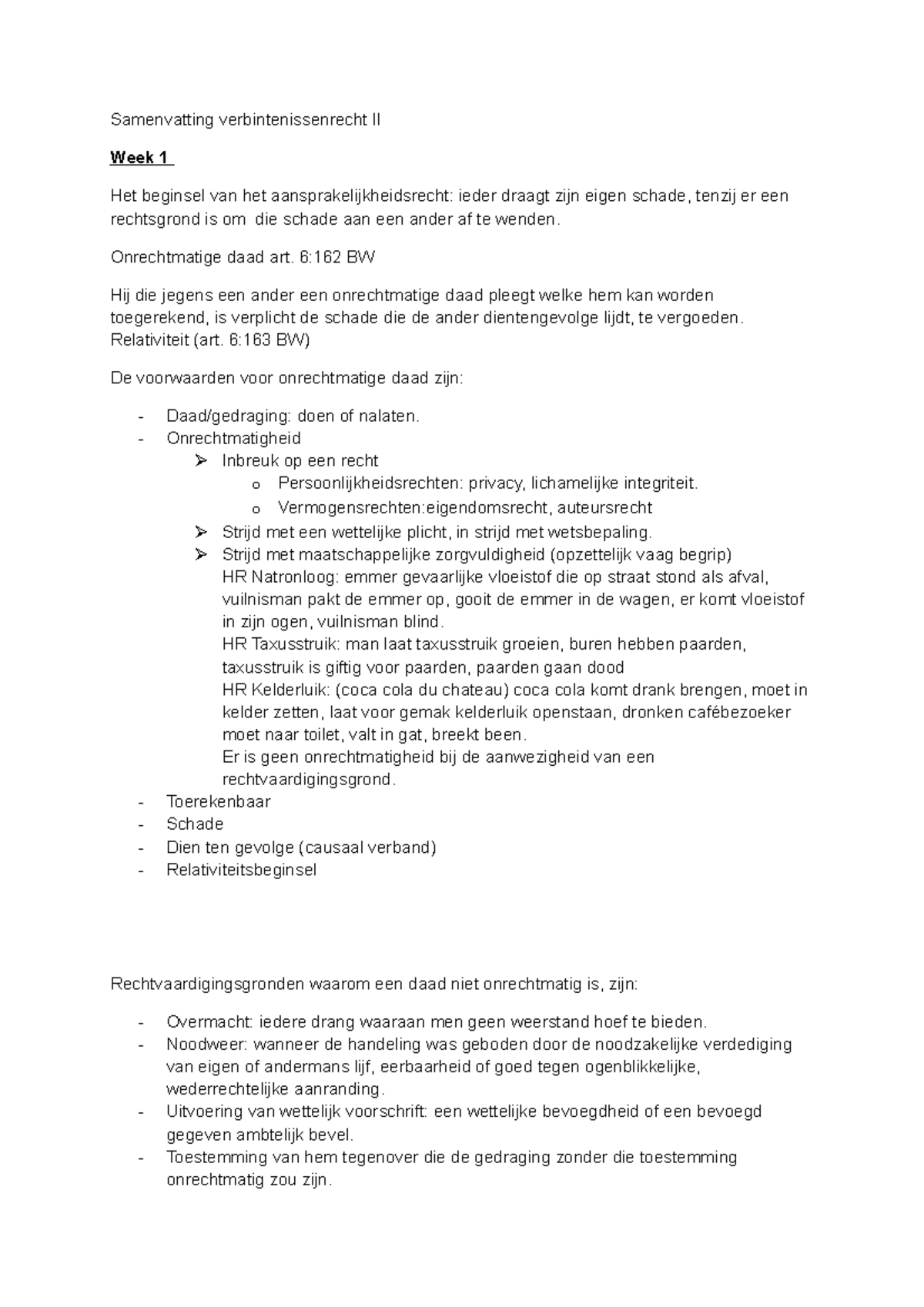 Samenvatting Verbintenissenrecht II - Aansprakelijkheid en Rechtsregels ...