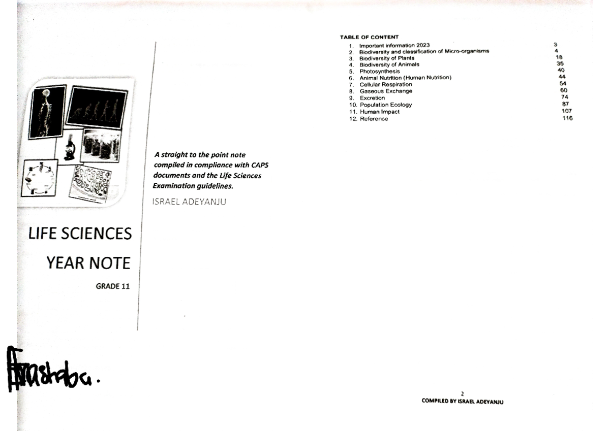 Grade 11 Life Science Notes by Israel Adeyanju & Emly Mashaba - Studocu